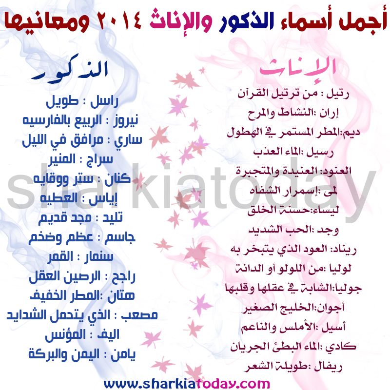 اجمل اسماء البنات والاولاد ومعانيها 2016 